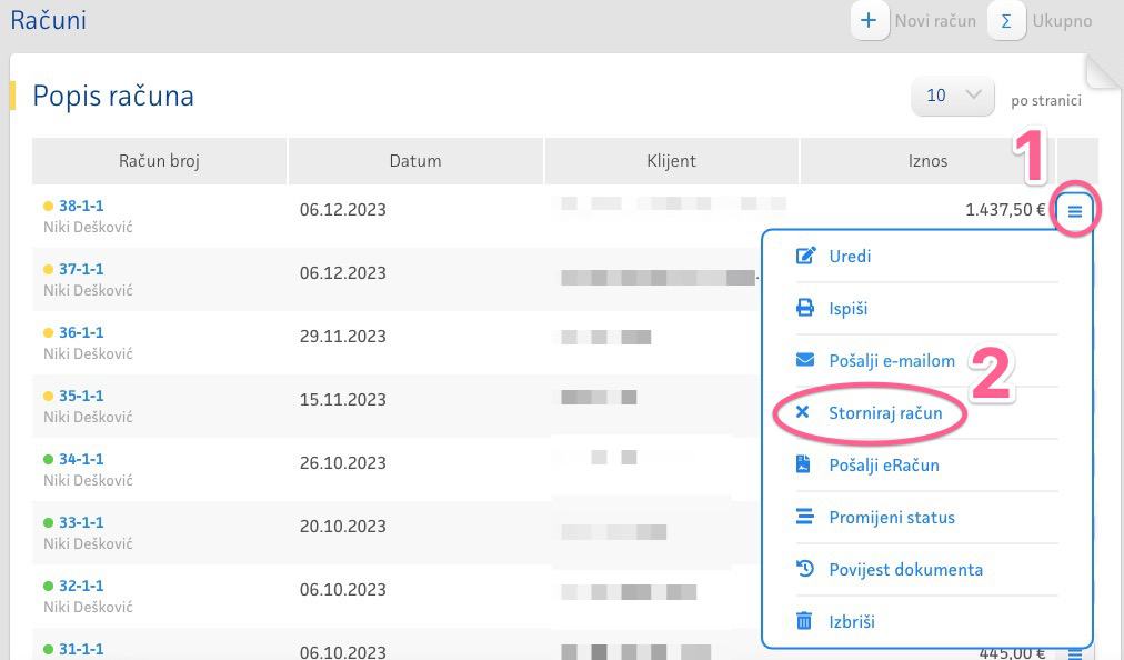 Storniranje računa na jednostavan način (unutar Izračunka) – Izračunko